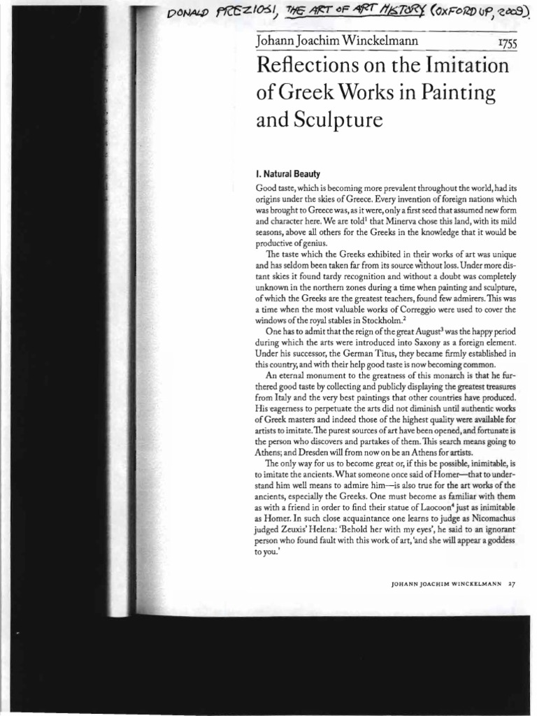 Reflection On The Imitation of Greek Works in Painting and Sculpture ...