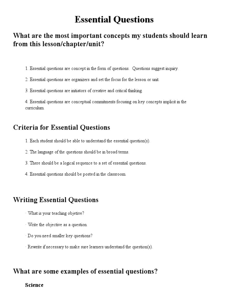 Essential Questions | PDF | Question | Curriculum
