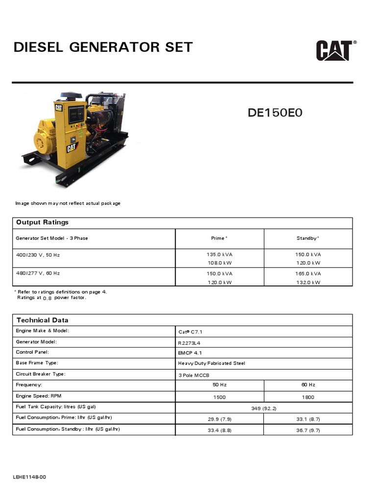DE150E0 Genset Specs | PDF | Diesel Engine | Engines