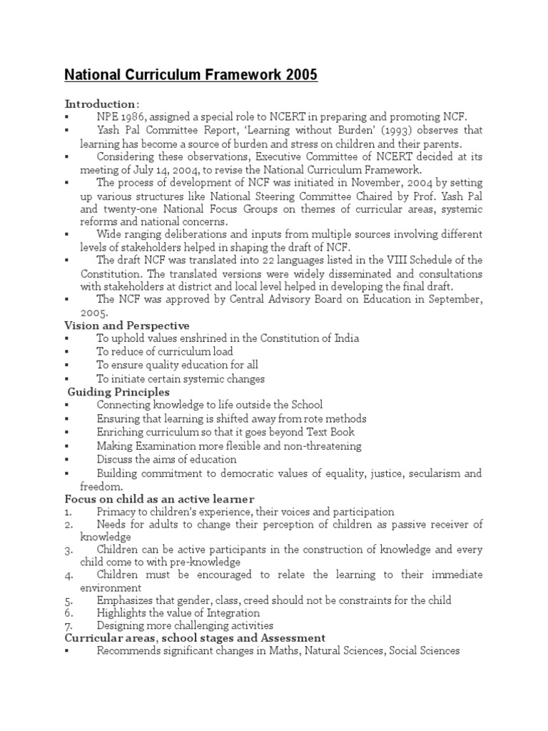 National Curriculum Framework 2005 | PDF