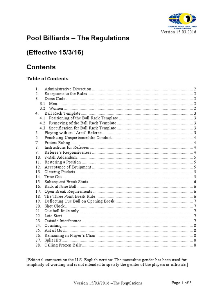 WPA New Regulations 2016 | PDF | Cue Sports | Sports