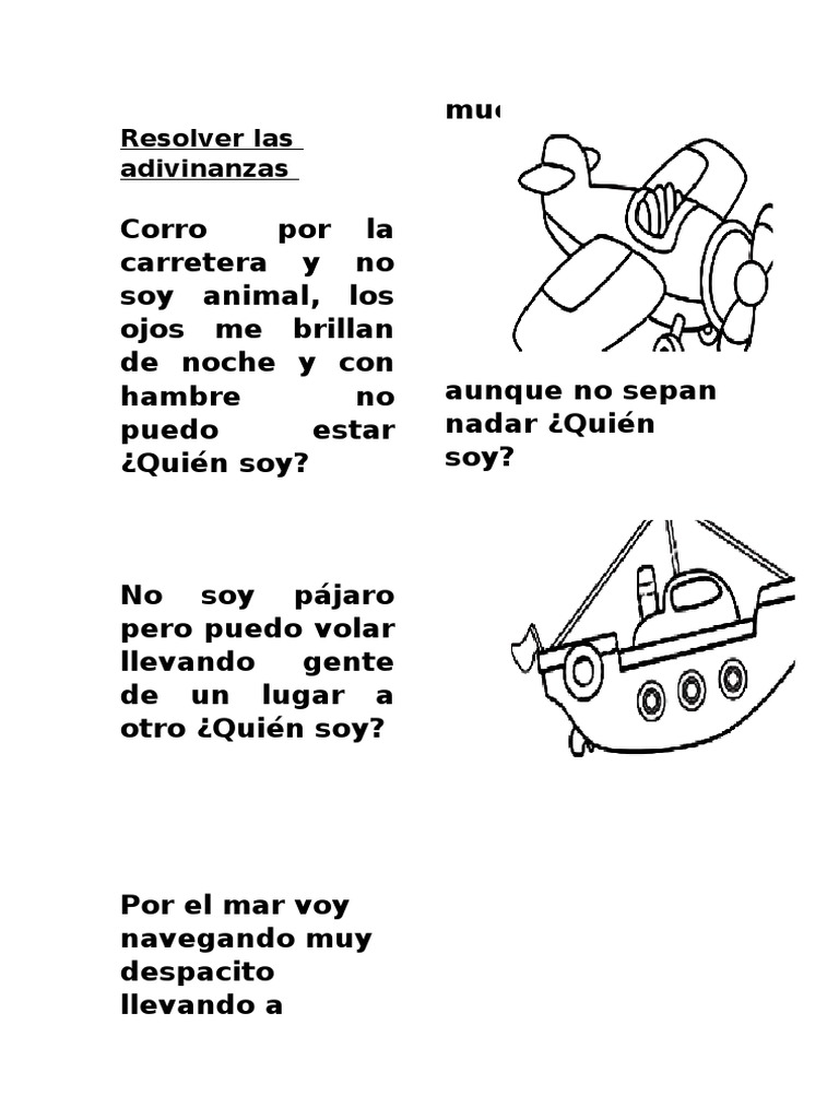 Adivinanzas Medios de Transporte | PDF