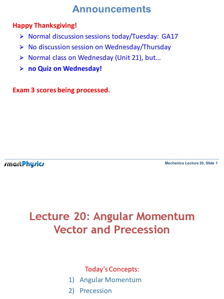 Lecture20 - Angular Momentum and Vector Precession | PDF | Torque | Angular Momentum