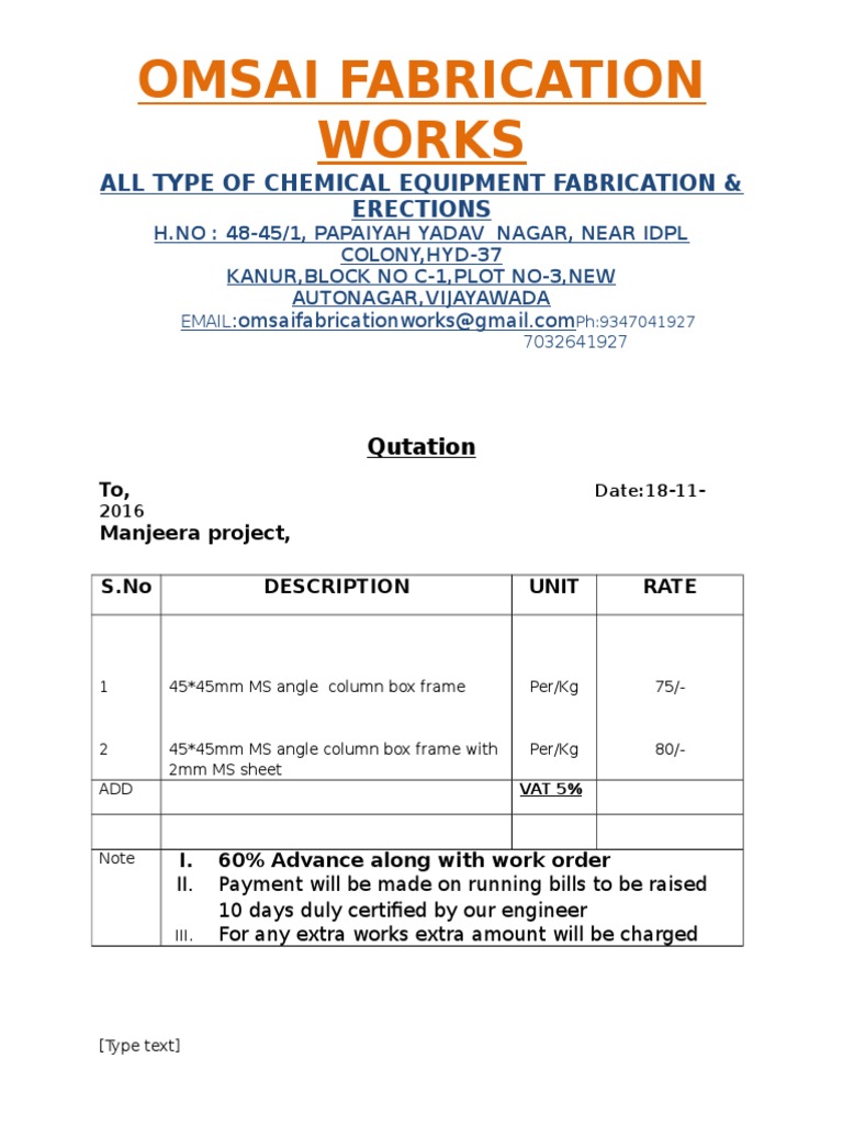 Quotation For Railing With Plate Material | PDF