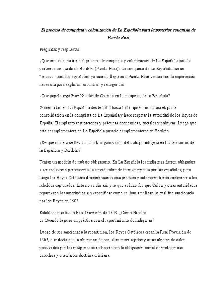 Historia El Proceso de Conquista y Colonización de La Española para La ...