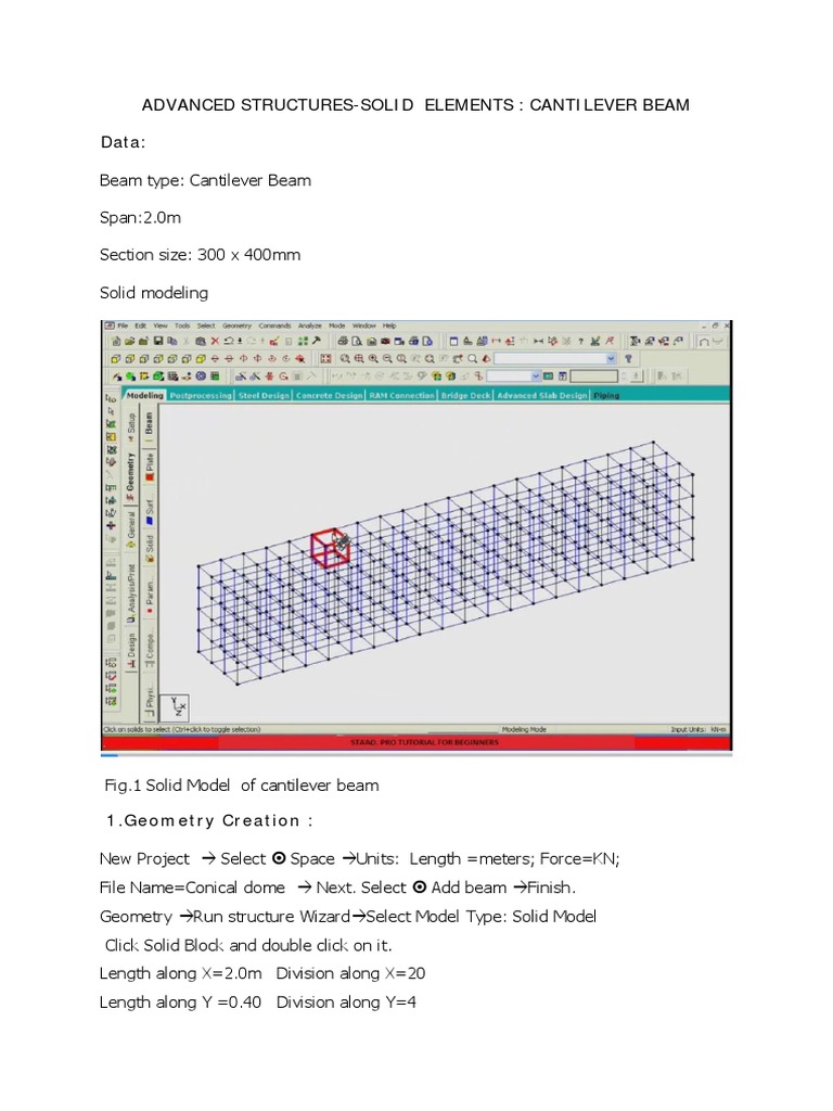 Staad Pro-Solid Elements-Cantilever Beam | PDF | Stress (Mechanics ...