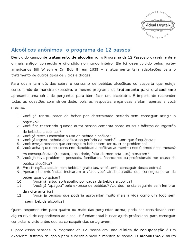 ID409#3 - Alcou00f3licos Anu00f4nimos, o Programa de 12 Passos | PDF ...