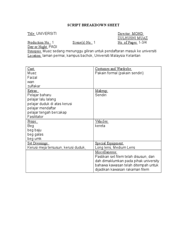 Contoh Script Breakdown | PDF