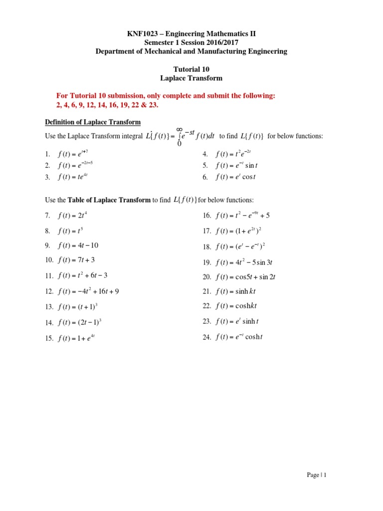 Tutorial 10 2016 Laplace | PDF