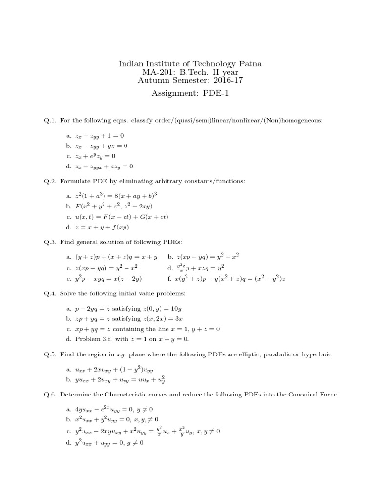 Indian Institute of Technology Patna MA-201: B.Tech. II Year Autumn Semester: 2016-17 Assignment ...