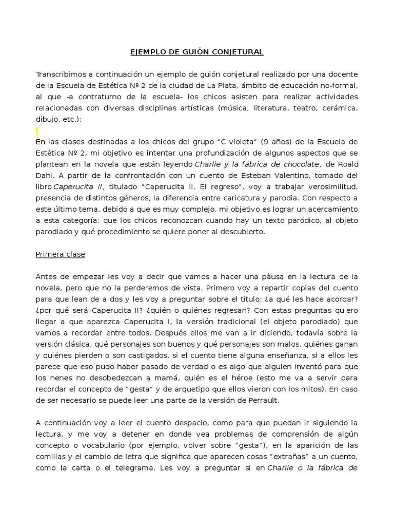 Ejemplo de Guión Conjetural Bombini | PDF | Cuentos | Humor