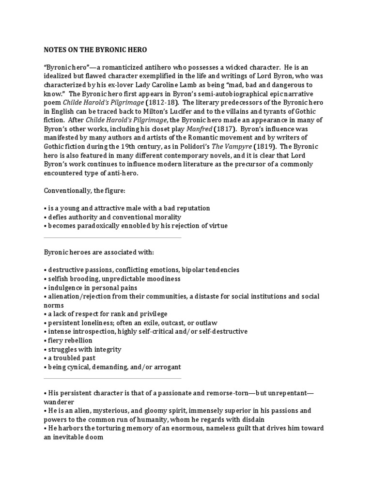 Byronic Hero Notes | PDF | Poetry