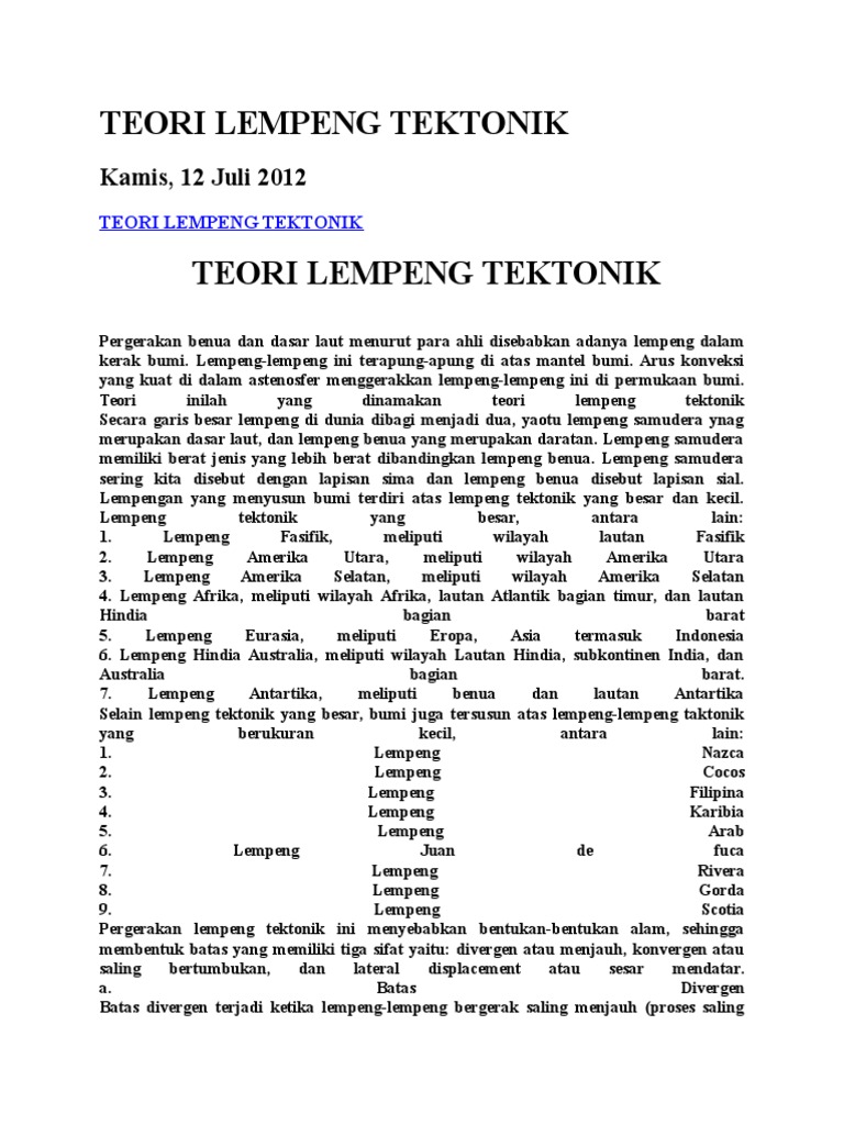 Teori Lempeng Tektonik | PDF