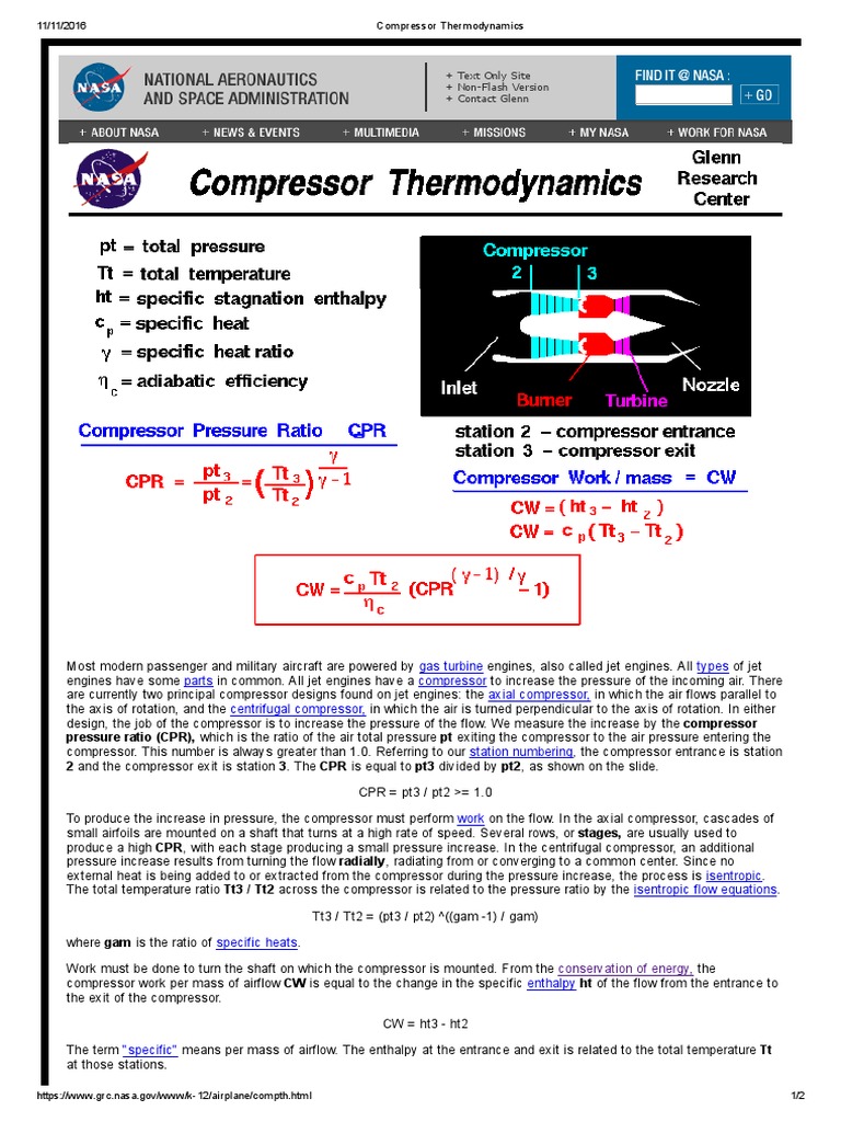 Compressor Thermodynamics Nasa | PDF