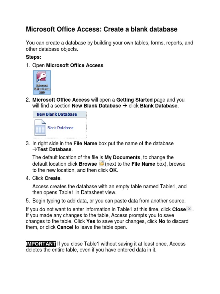 Create A Blank Database | PDF