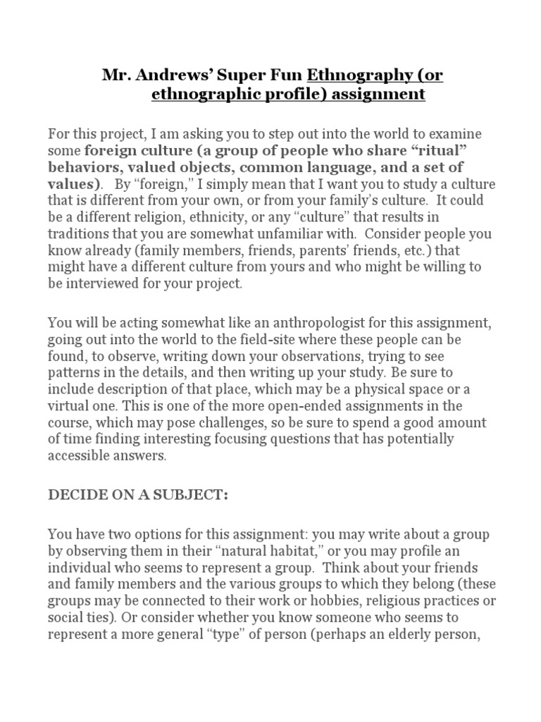 Ethnography Project | PDF | Ethnography | Cognitive Science