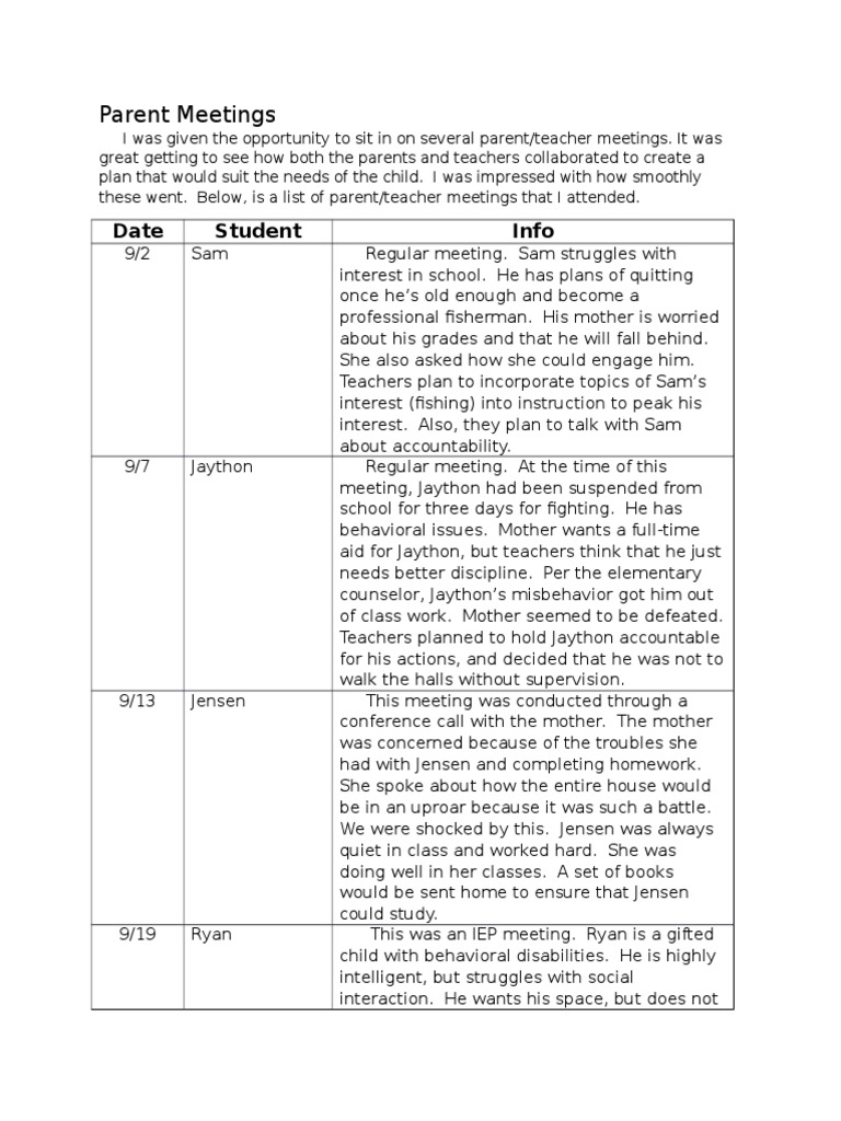 Parent Meetings | PDF | Individualized Education Program | Teaching