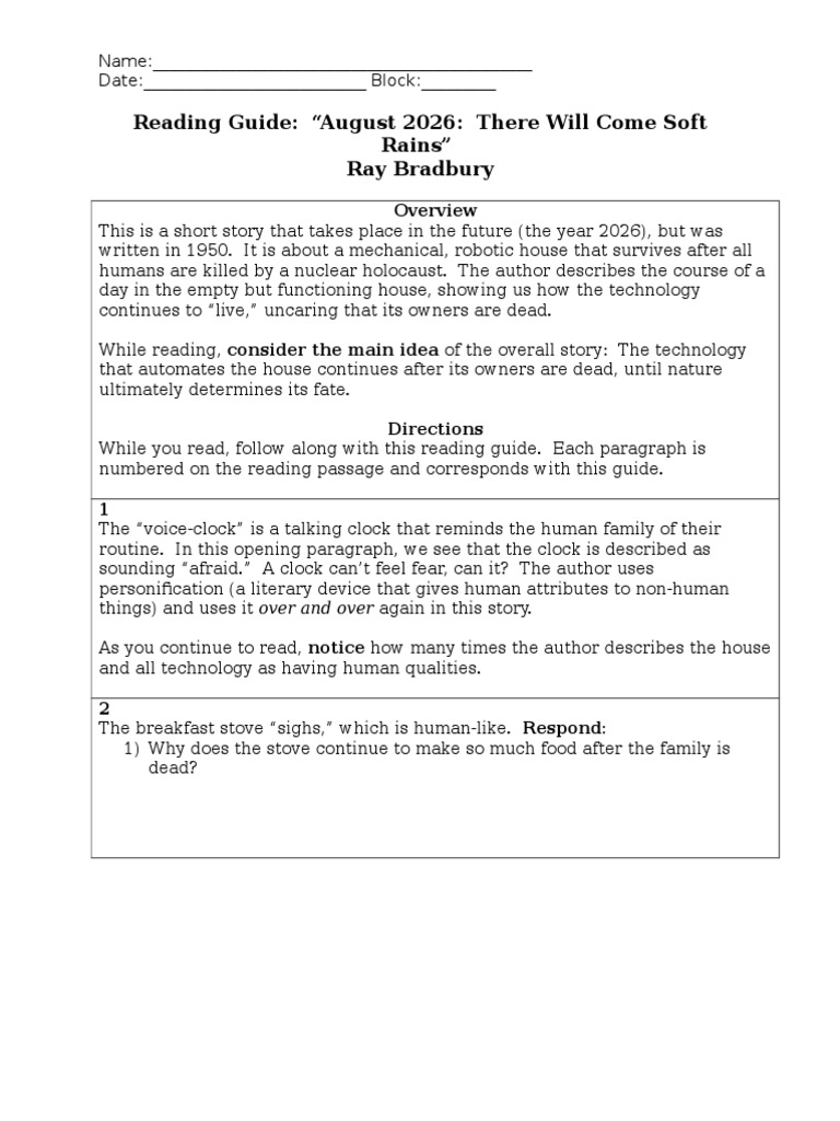 Reading Guide There Will Come Soft Rains | PDF | Nature