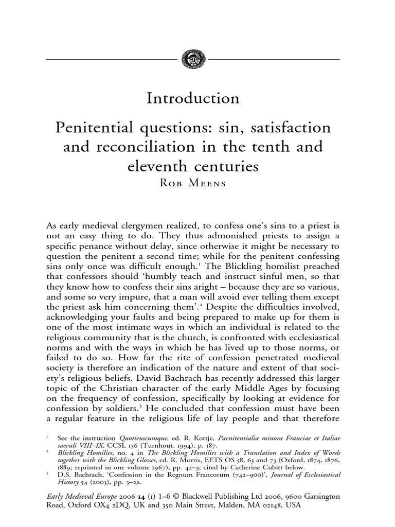 Penitance (Early Medieval Europe - Volume 14, Issue 1 - January 2006 ...