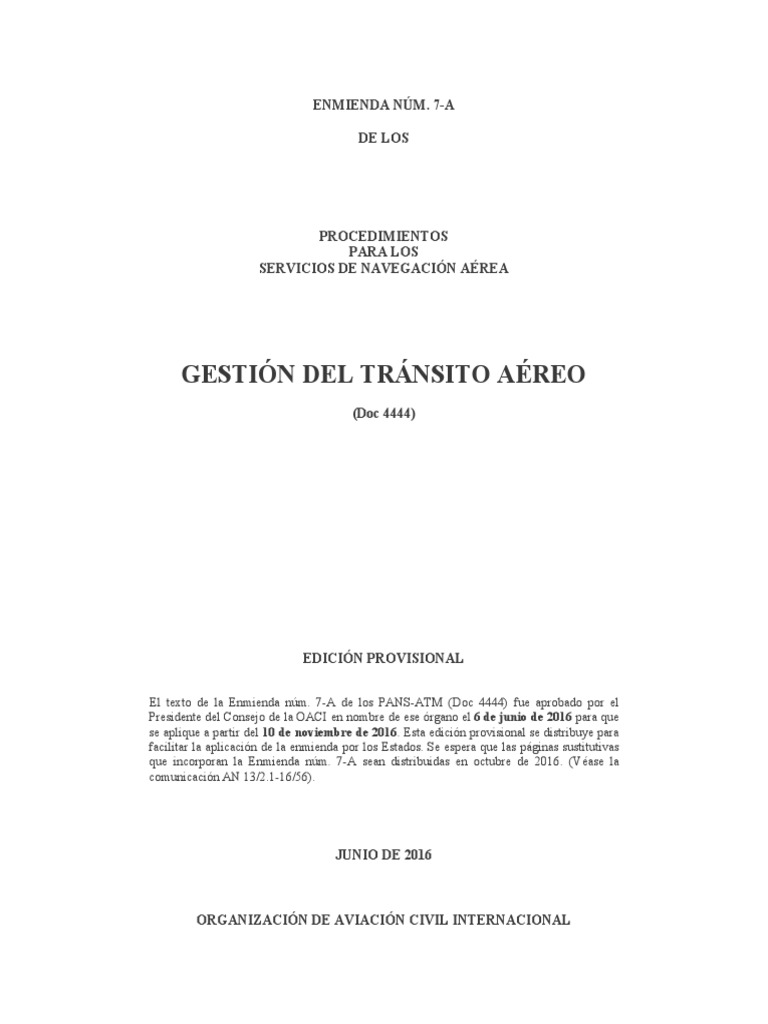 Documento 4444 OACI - Enmienda 7 | PDF | Control de tráfico aéreo | Aeronáutica
