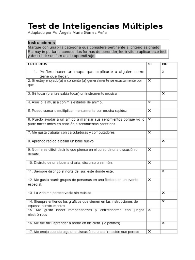 Test de Inteligencias Múltiples1 | PDF | Cognición | Sicología