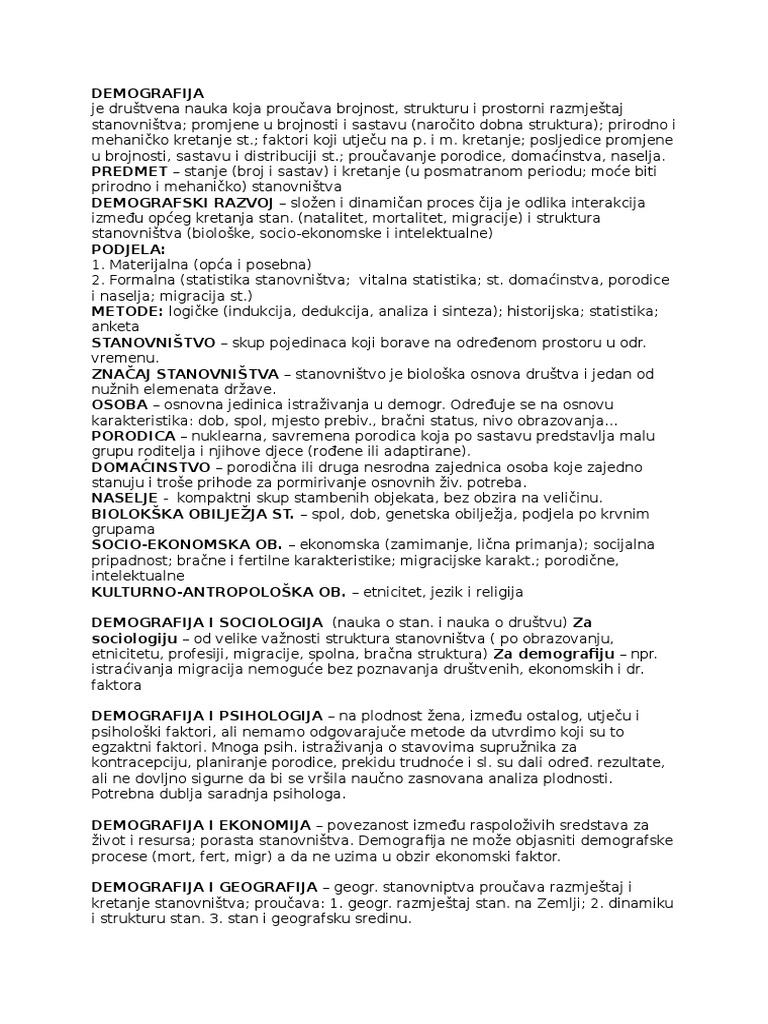 DEMOGRAFIJA Skripta | PDF