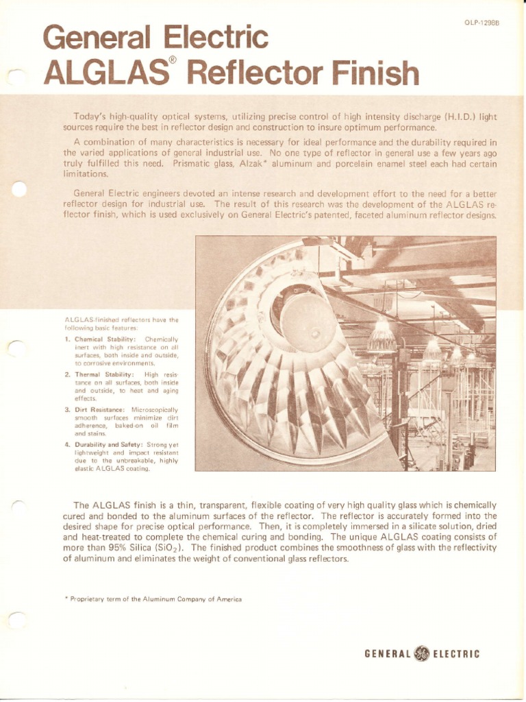 GE Lighting Systems ALGLAS Reflector Finish Spec Sheet 4-76 | PDF ...