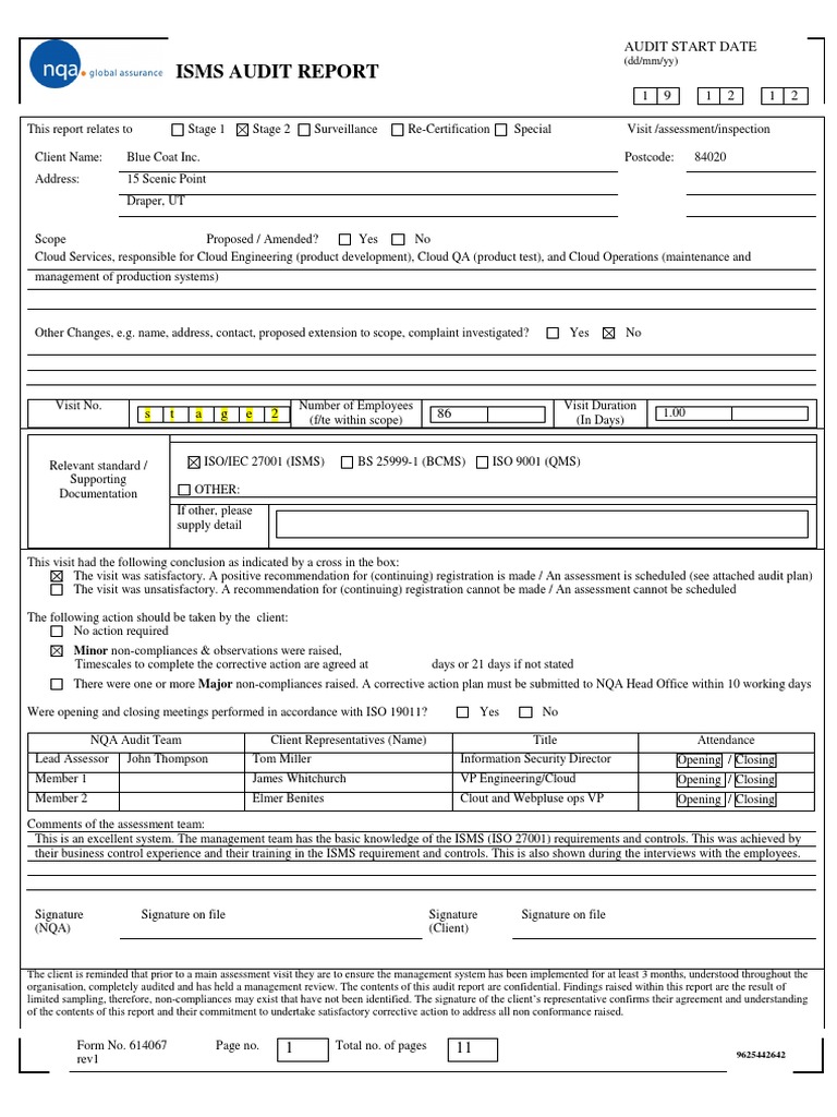 Audit Report ISO 27001 UK Rev 1 - Response-V1 | PDF | Information ...