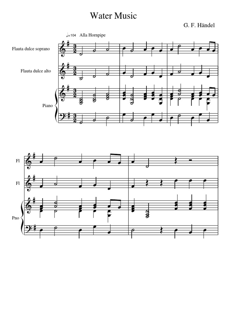 Handel's Water Music: Score for Flute Duet and Piano Accompaniment ...
