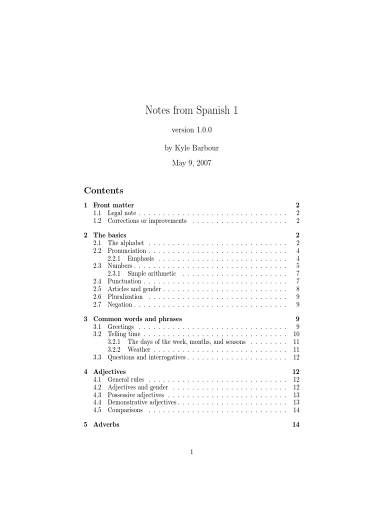 Spanish 1 Notes | PDF | Grammatical Gender | Grammatical Number