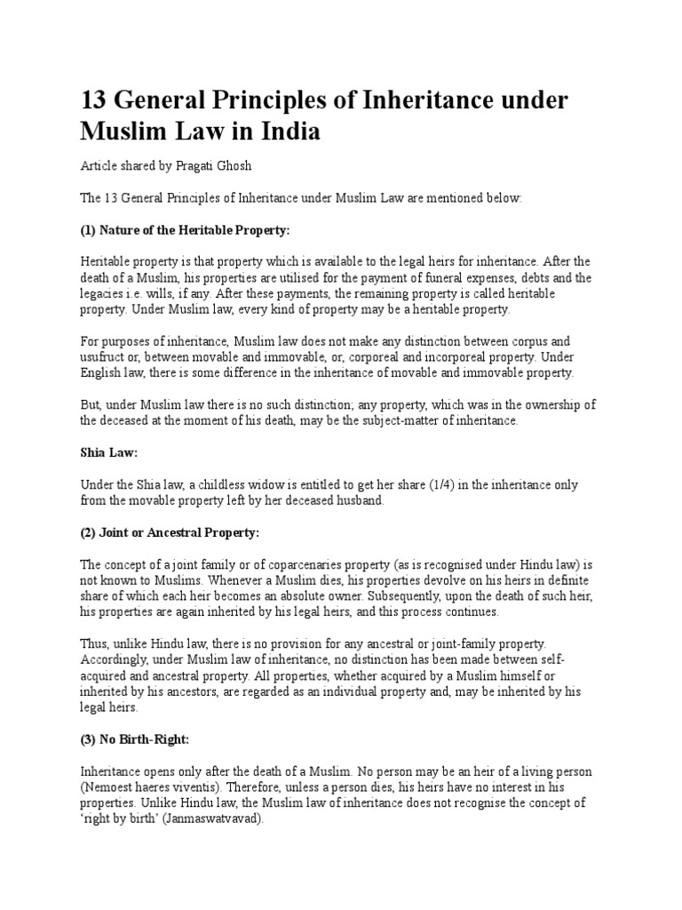 13 General Principles of Inheritance Under Muslim Law in India | PDF | Inheritance | Real Property