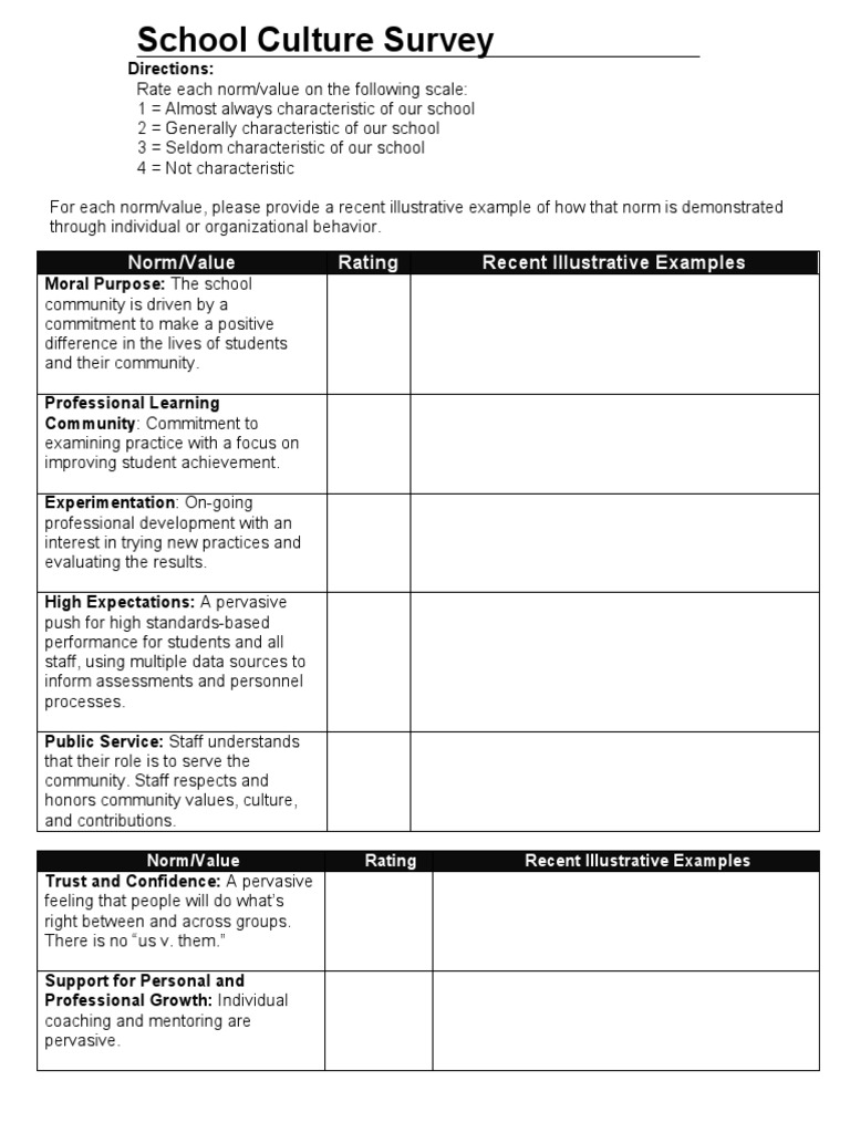 School Culture Survey Evaluation Guide | PDF | Community | Norm (Social)