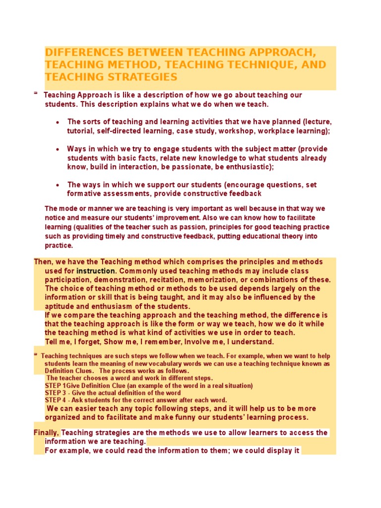 Teaching Methods vs. Approaches Explained | PDF | Teaching Method ...