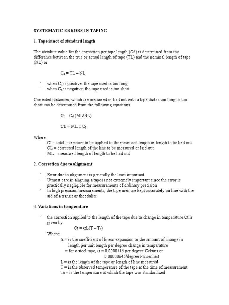 Corrections for Taping Errors in Surveying | PDF | Slope | Teaching ...