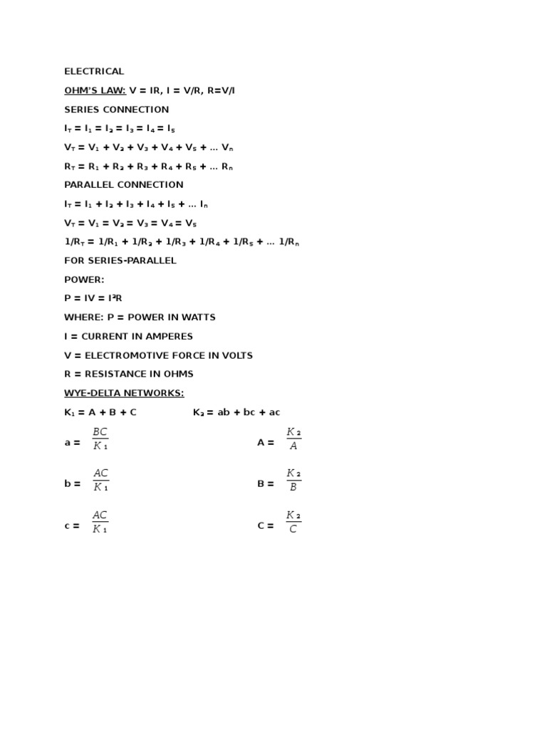 Electrical - Formulas | PDF