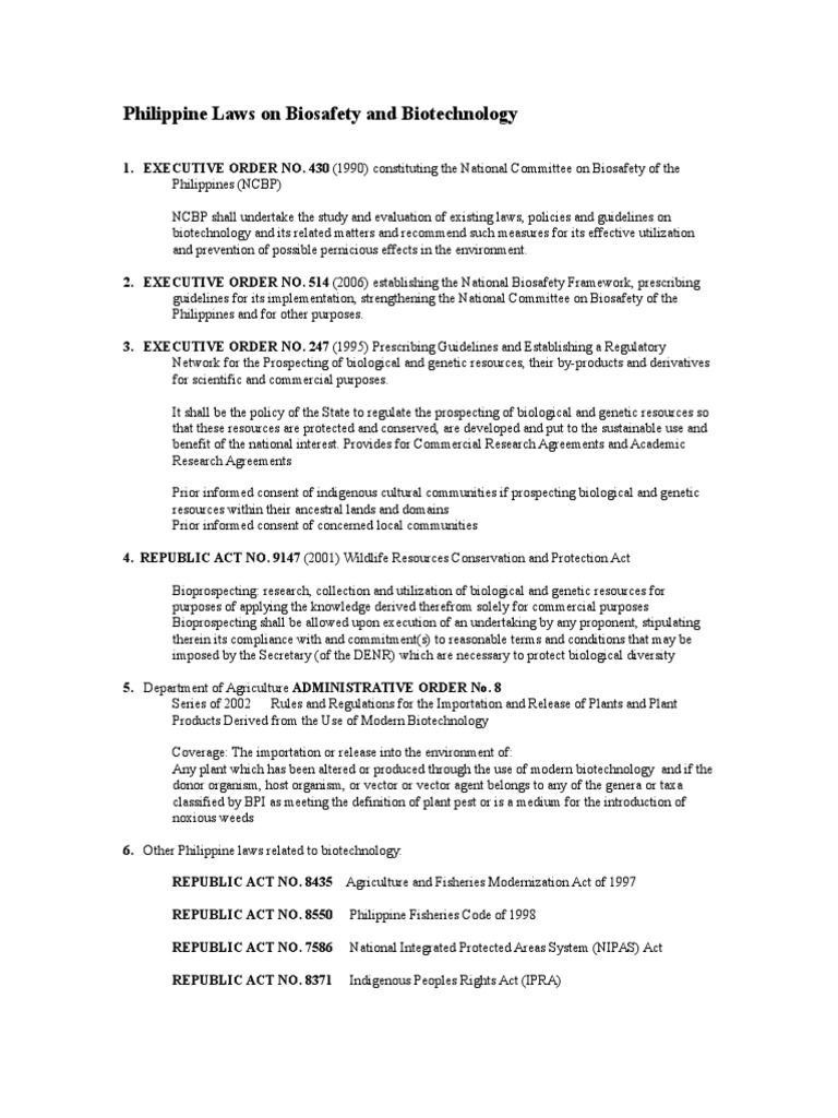 Philippine Laws | PDF | Biotechnology | Resource