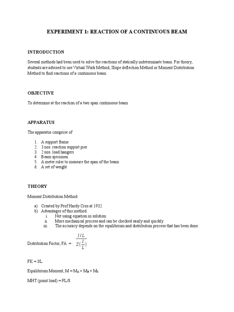 Reaction of A Continuous Beam | PDF | Beam (Structure) | Experiment