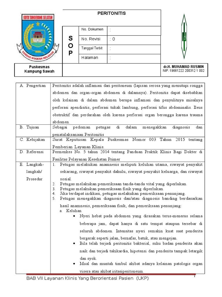 Sop Peritonitis PKM KP Sawah | PDF