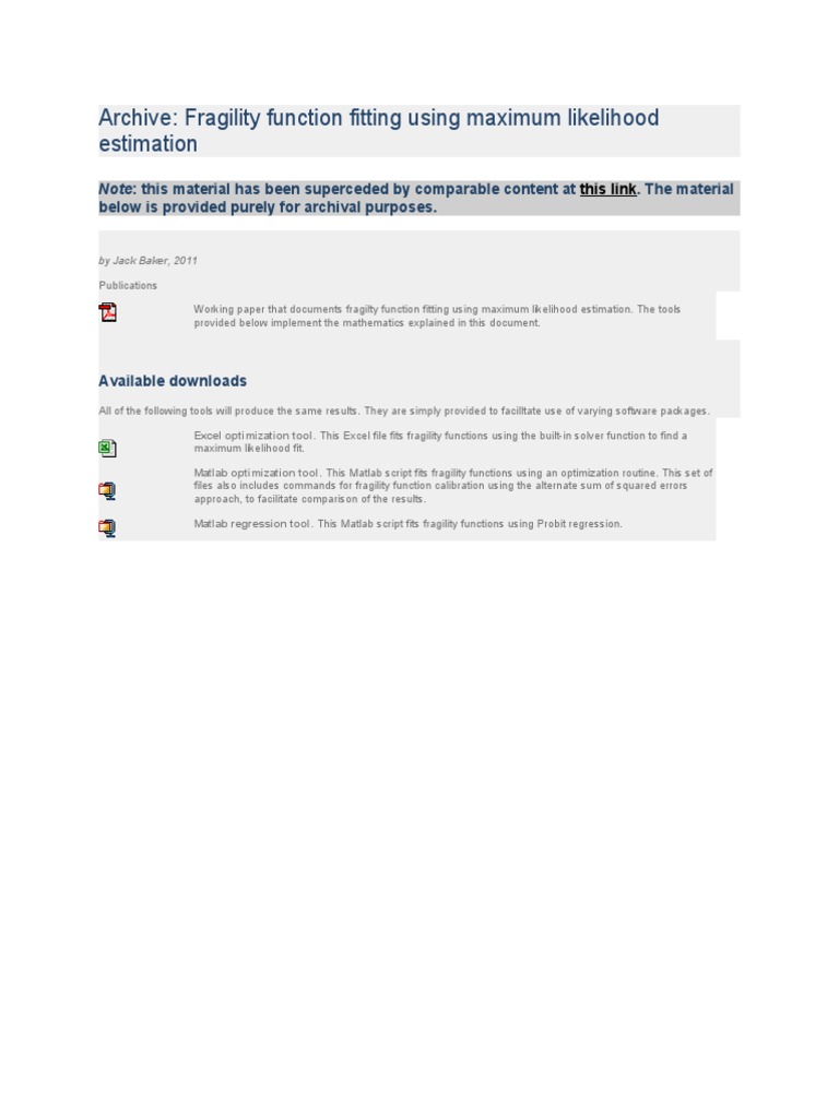 Archive: Fragility Function Fitting Using Maximum Likelihood Estimation | PDF