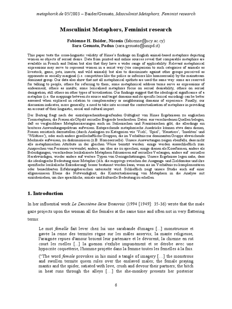 Gendered Animal Metaphors in Language | PDF | Metaphor | Human Sexual ...
