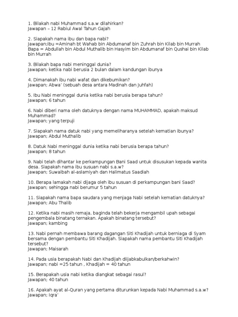 Kuiz Pengetahuan Nabi Muhammad | PDF