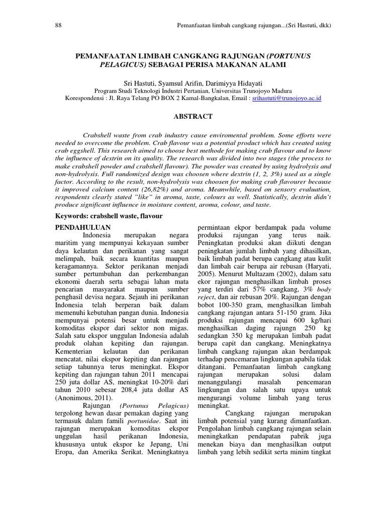 JURNAL 4 Pemanfaatan Limbah Cangkang Rajungan Portunus Pelagicus ...