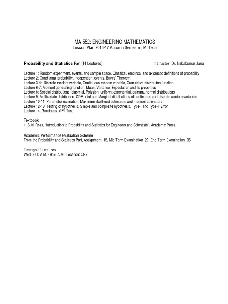 Engineering Mathematics Lesson Plan | PDF