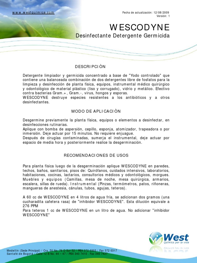 Wescodyne: Desinfectante Germicida Efectivo | PDF | Salud y bienestar ...