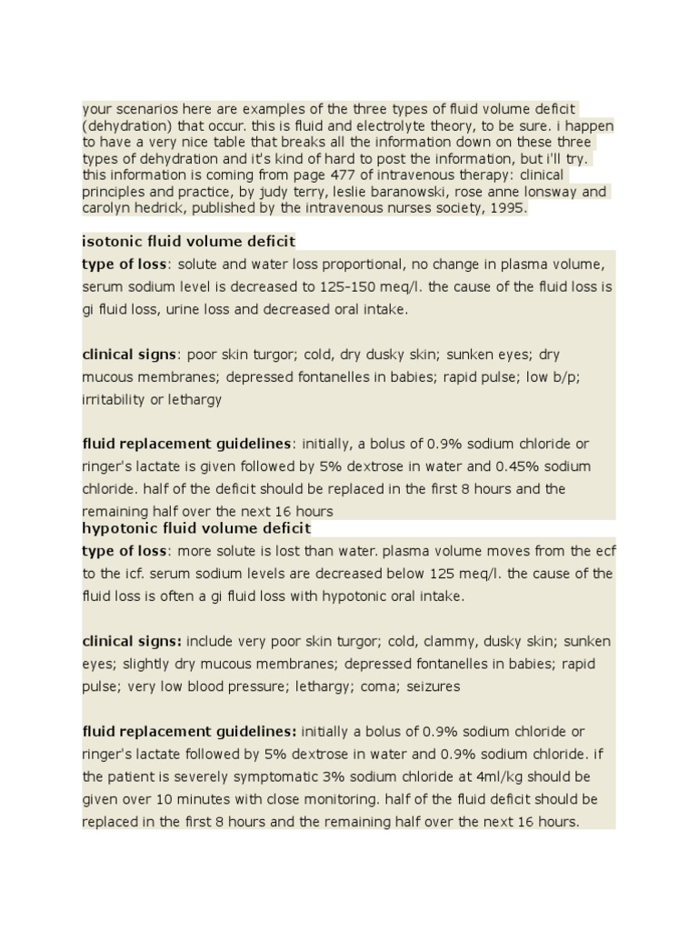 Your Scenarios Here Are Examples of The Three Types of Fluid Volume ...
