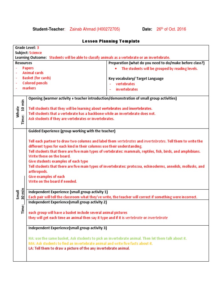 6rd Lesson Plan Vertebrates and Invertebrates R | PDF | Invertebrate ...