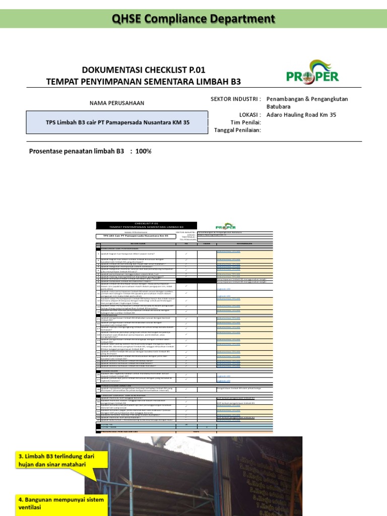 Dokumentasi Checklist P.01 TPS LB3 Lengkap PDF | PDF | Sains & Matematika | Griya & Taman