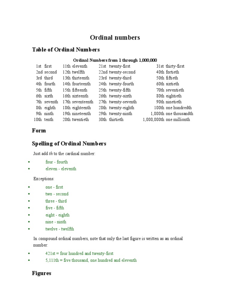 Table of Ordinal Numbers | PDF