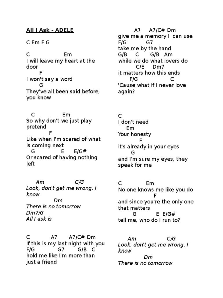 All I Ask ADELE C Major | PDF