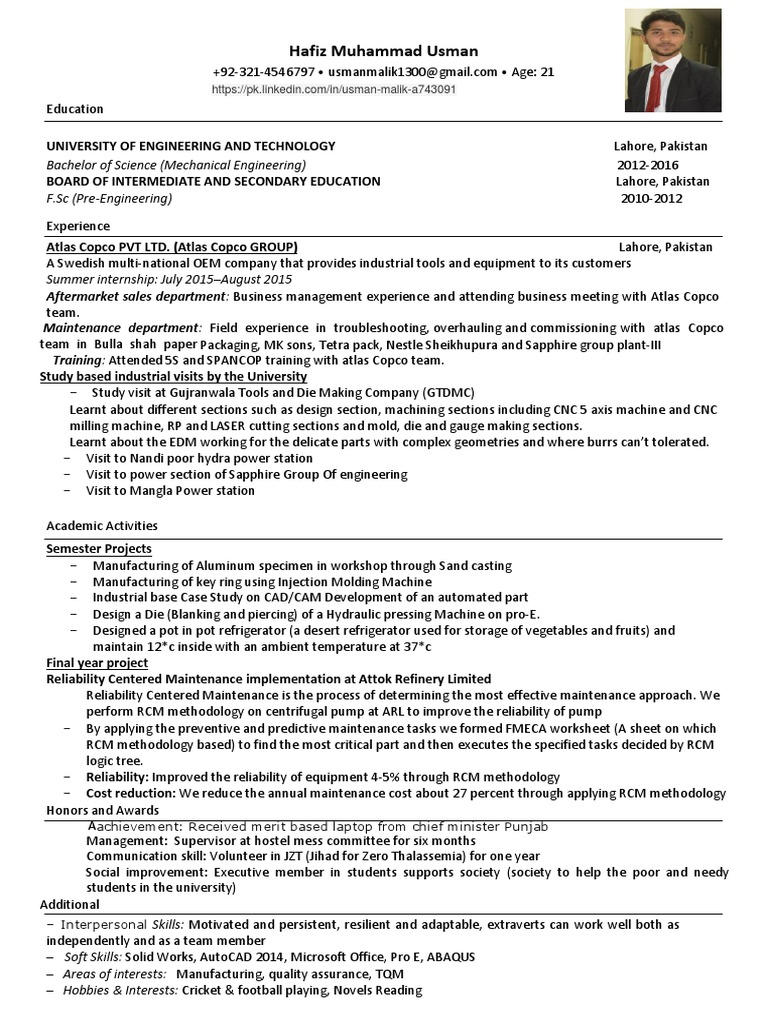 Muhammad Usman - Resume PDF | PDF | Reliability Engineering | Engineering